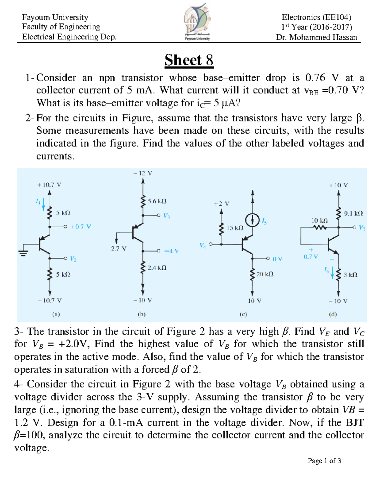 Sheet 8 - Fayoum University Faculty of Engineering Electrical ...