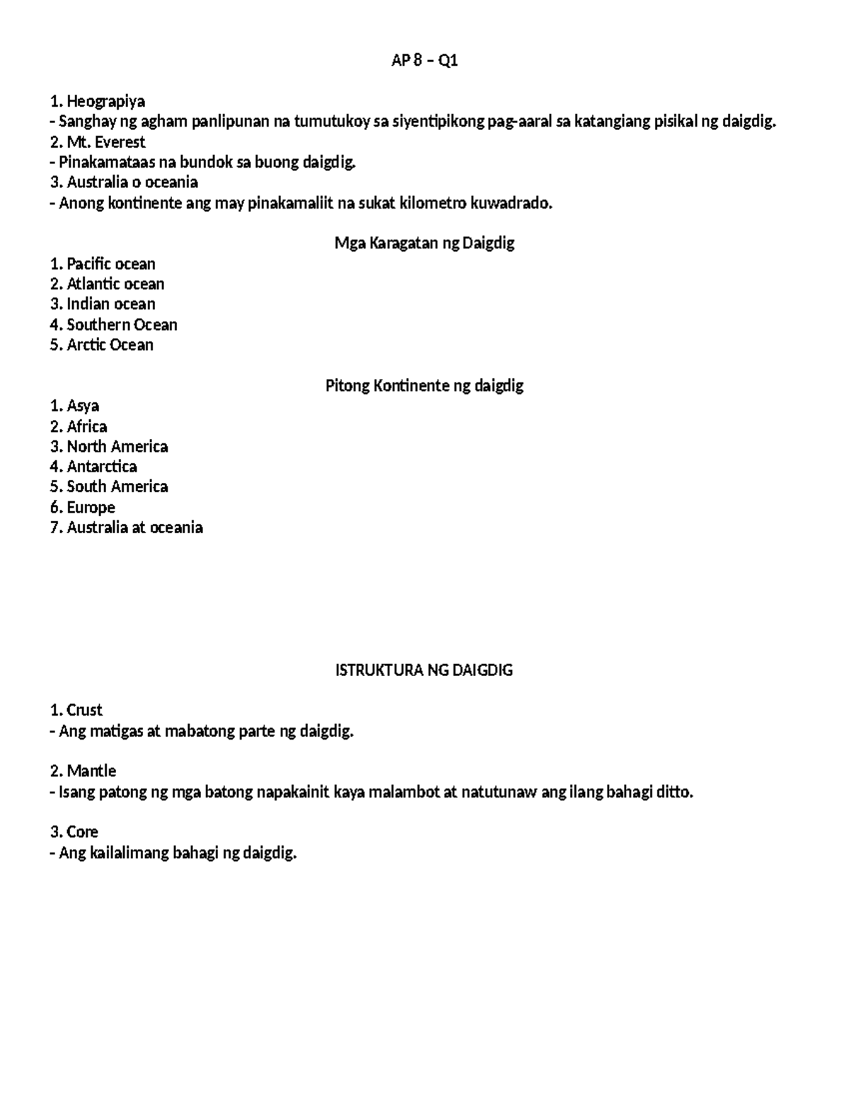 AP 8 - Q1 A1 - module - AP 8 – Q Heograpiya Sanghay ng agham panlipunan na tumutukoy sa - Studocu
