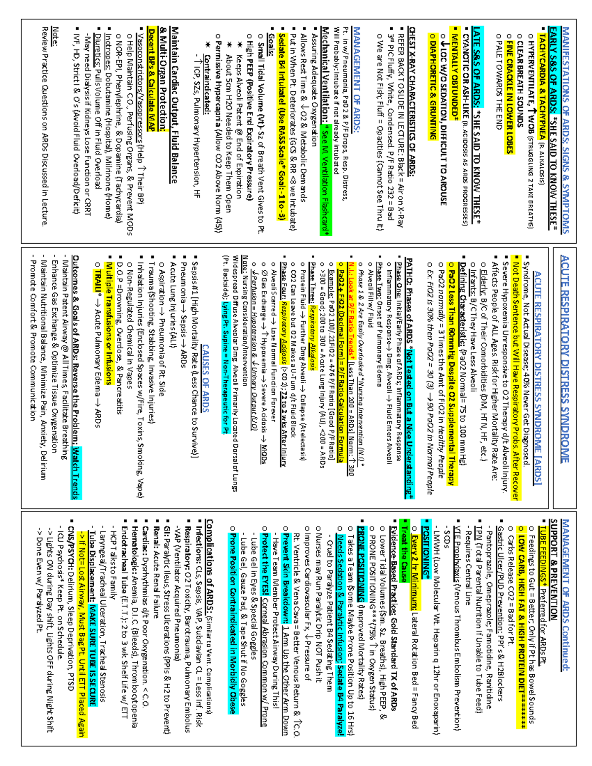 ARDS Flashcard - notes - ACUTE RESPIRATORY DISTRESS SYNDROME ACUTE ...