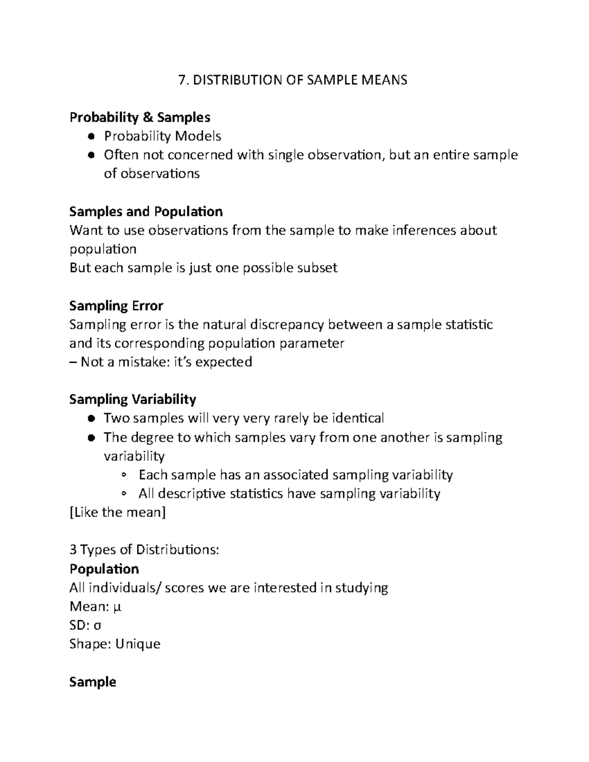 Distribution OF Sample Means - 7. DISTRIBUTION OF SAMPLE MEANS ...