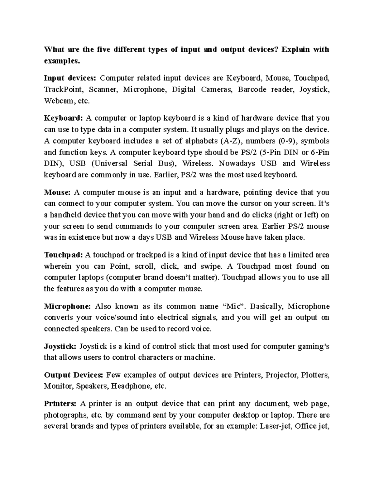 ICT - Classroom Notes - What are the five different types of input and ...