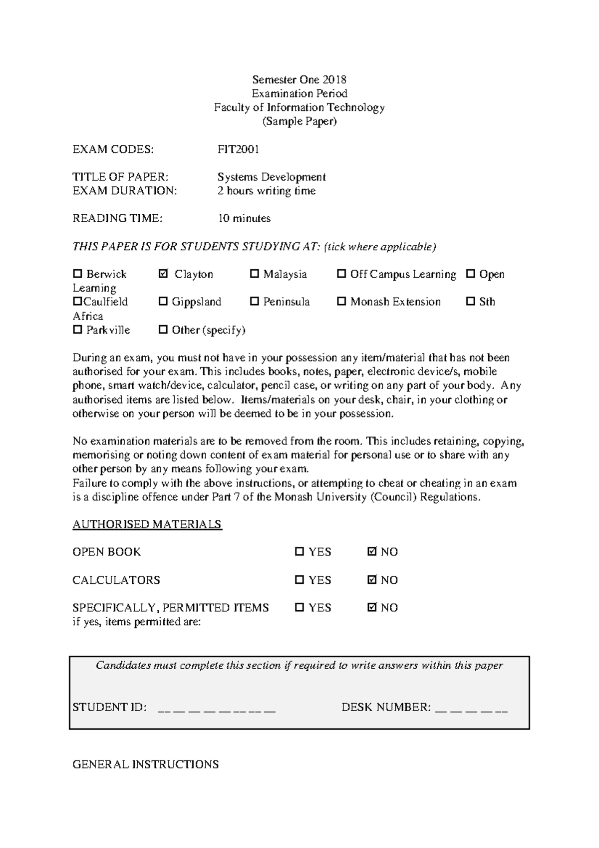 Sample/practice exam - Warning: TT: undefined function: 32 Semester One ...