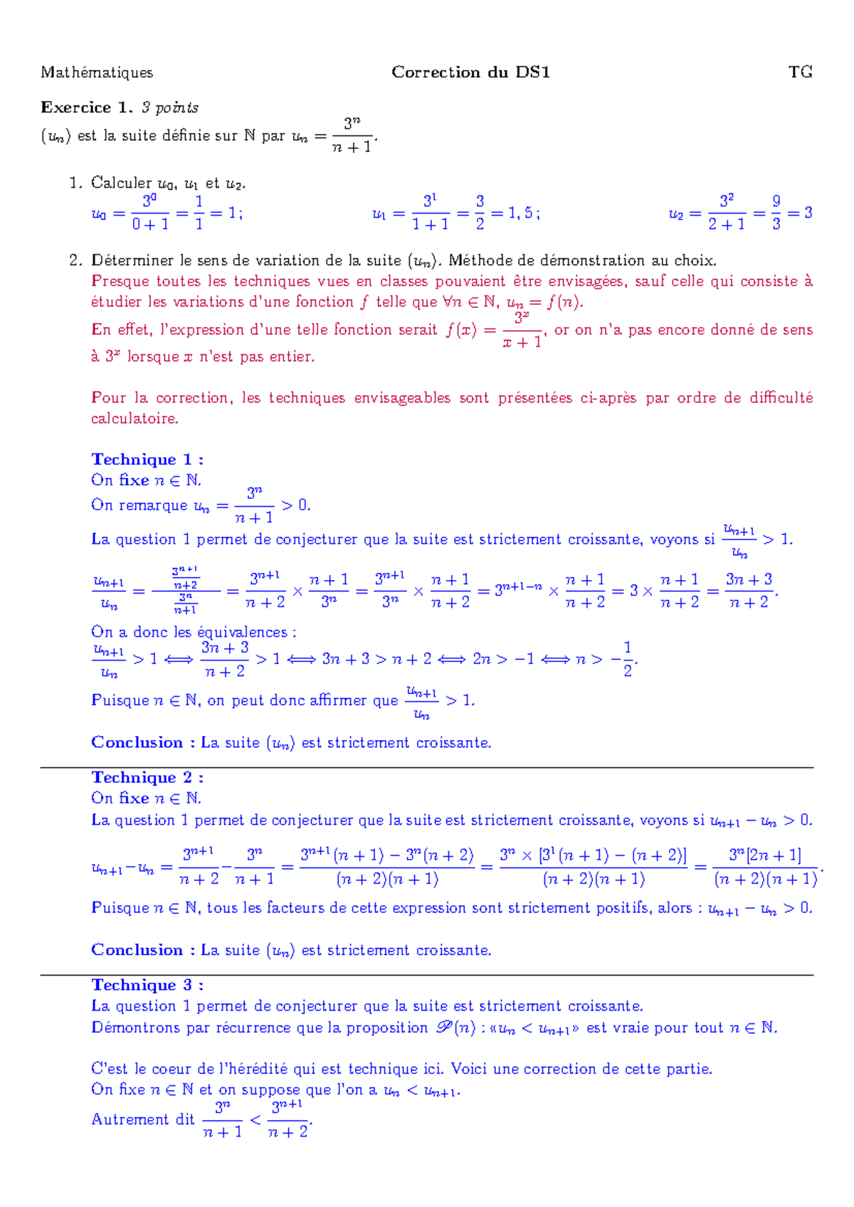 23-24 TG-DS1b-correction - Mathématiques Correction du DS1 TG Exercice 1. 3 points (un) est la ...