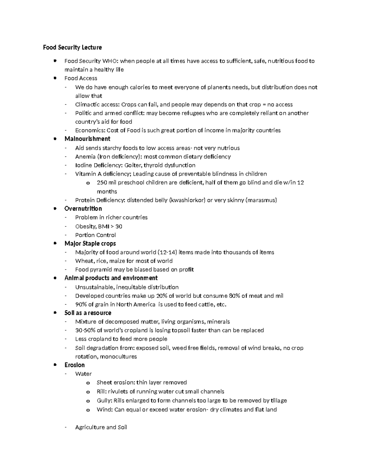 Food Security - lecture notes for future quiz- practice - Food Security ...