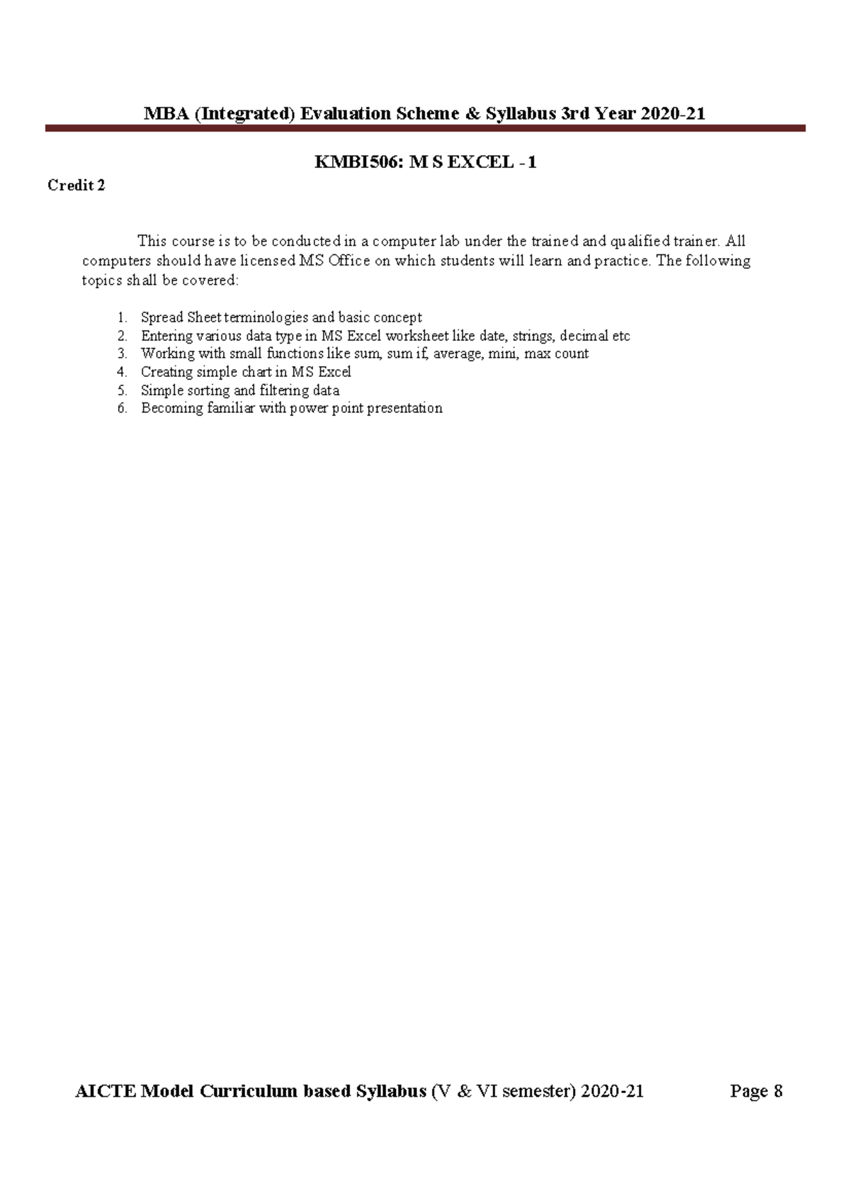 506 - 506 - MBA (Integrated) Evaluation Scheme & Syllabus 3rd Year 2020 ...