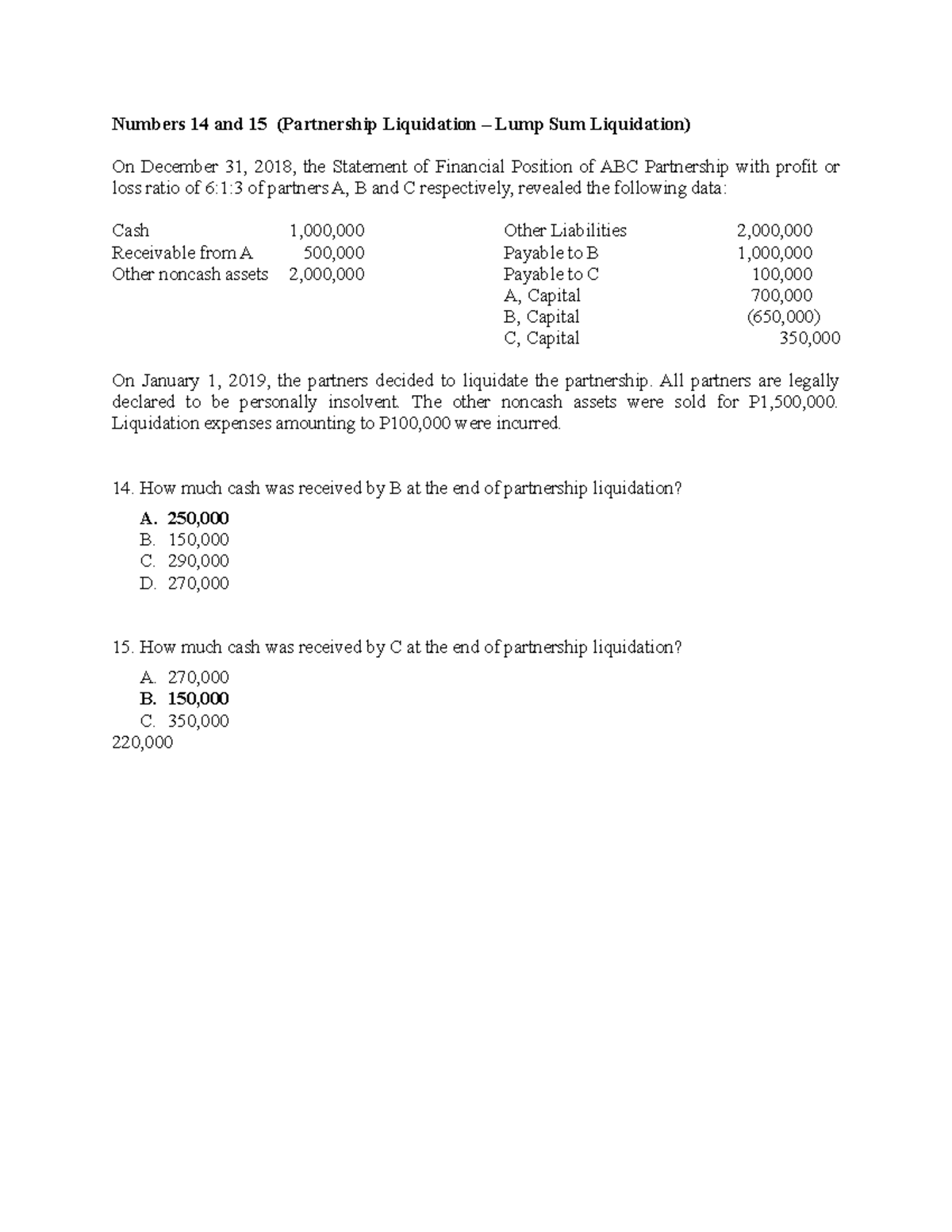 14&15 - Lecture notes 1 - Numbers 14 and 15 (Partnership Liquidation ...