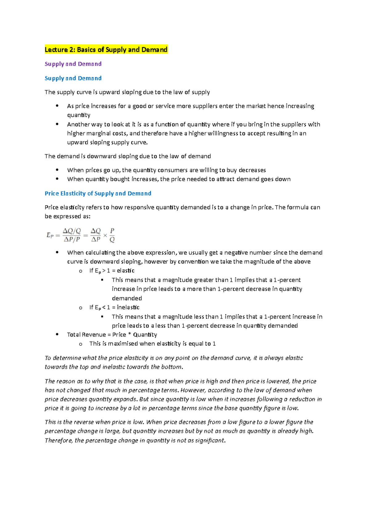 Micro Notes - Lecture 2: Basics of Supply and Demand Supply and Demand ...
