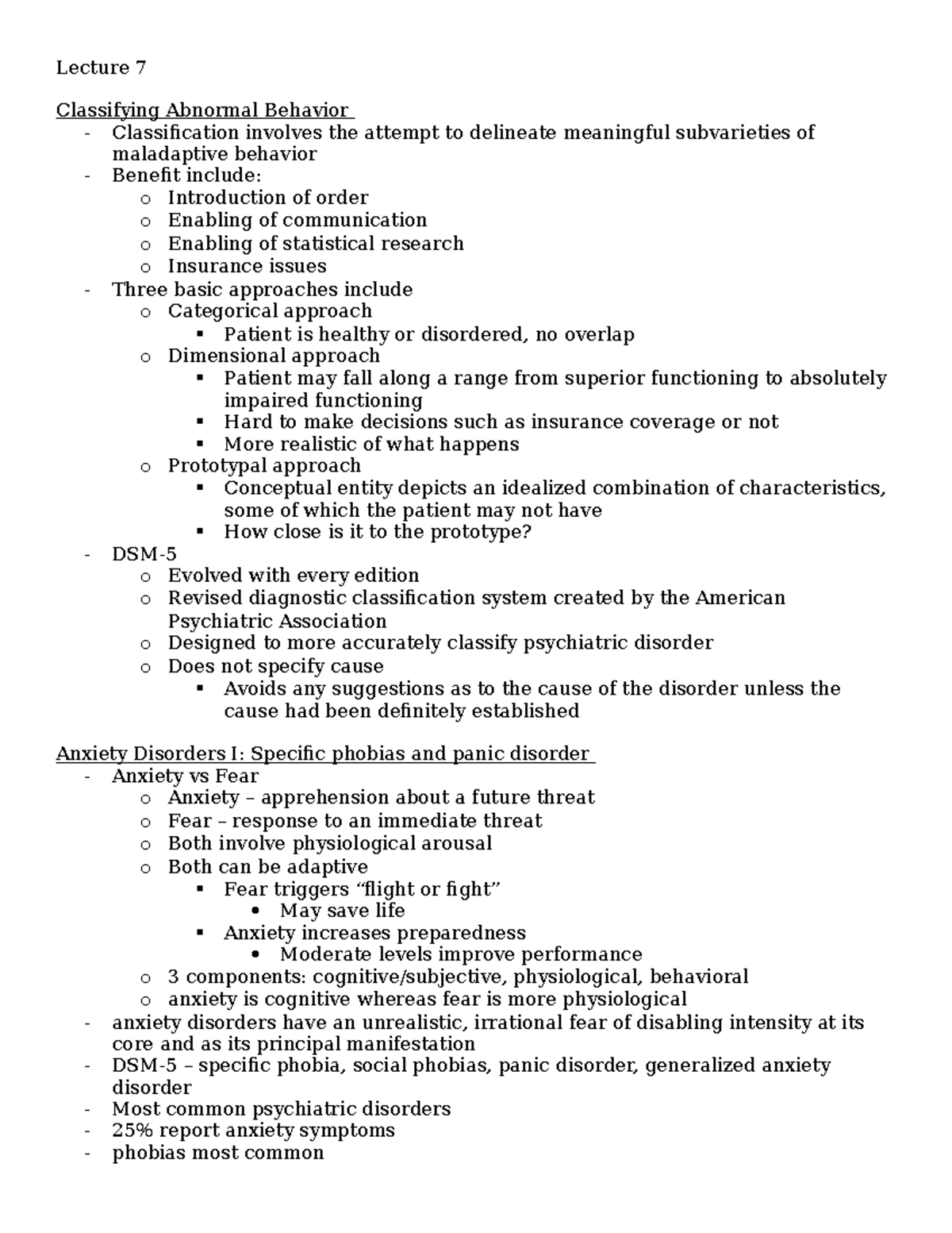 Lecture 7 Notes - Lecture 7 Classifying Abnormal Behavior ...