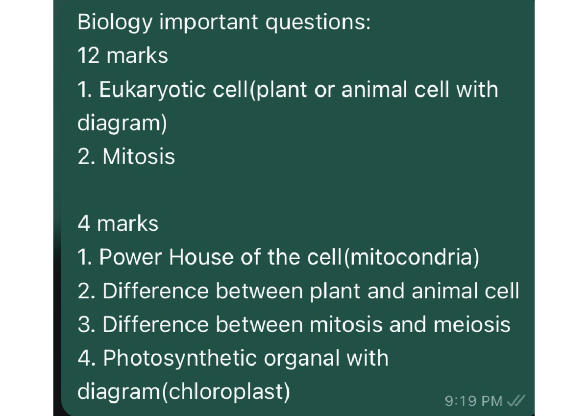 BIO Important Questions - Biology - Studocu