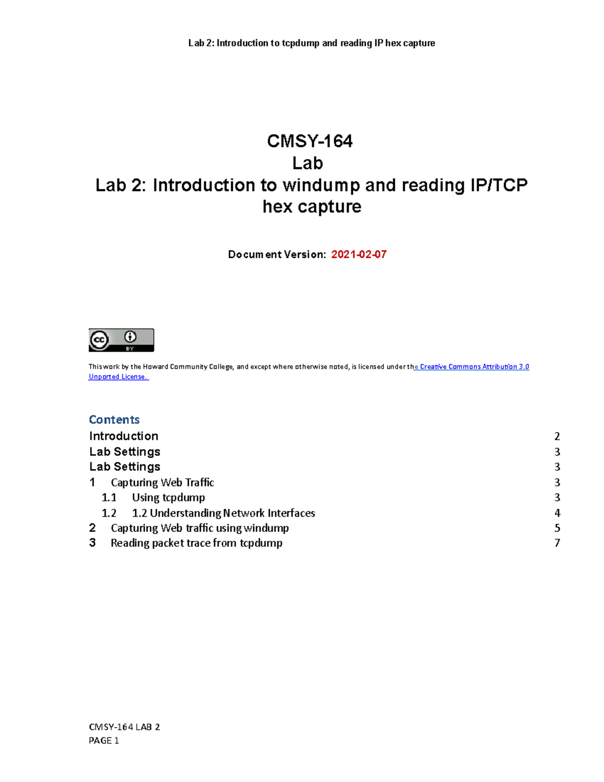 CMSY-164-LAB2 Completed - CMSY- Lab Lab 2: Introduction to windump and reading IP/TCP hex ...