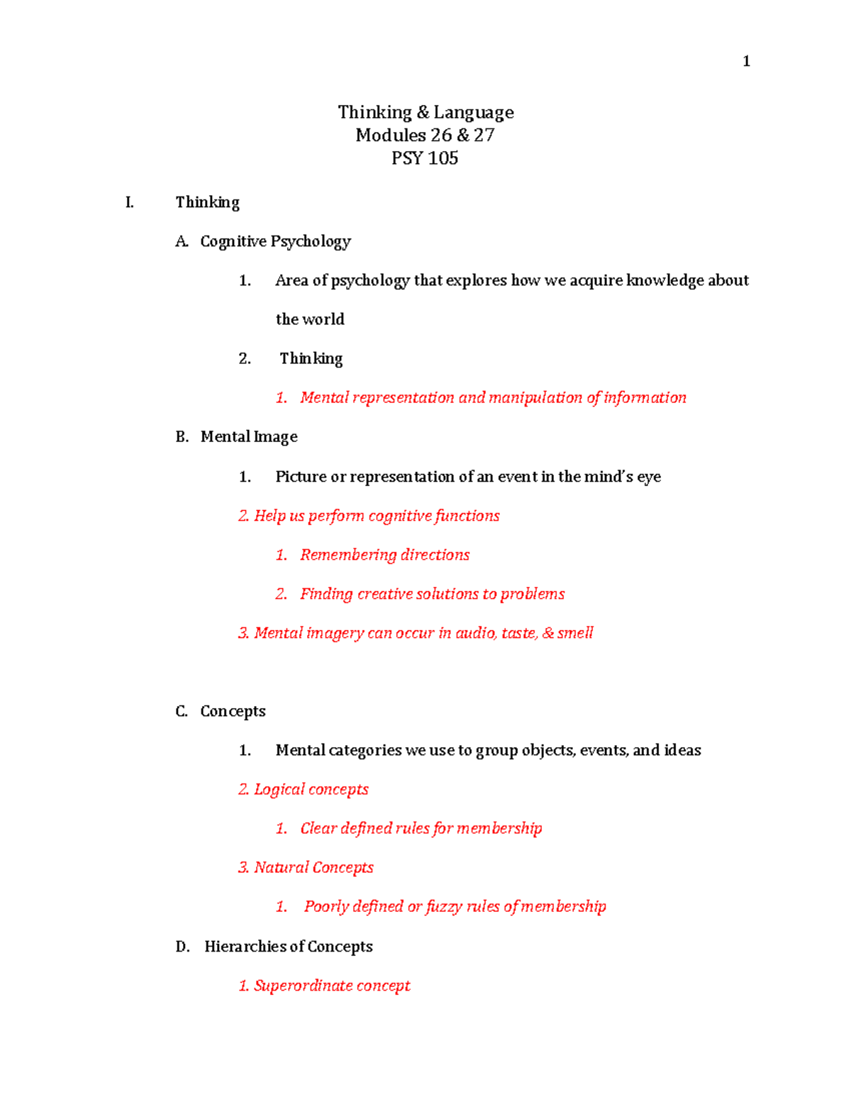 PSY105 Modules 26-27 Thinking Language Notes - Thinking & Language ...