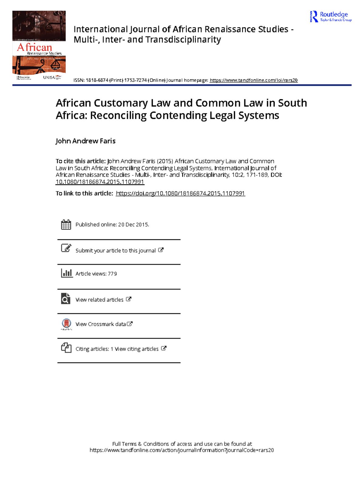African Customary Law and Common Law in South Africa Reconciling ...