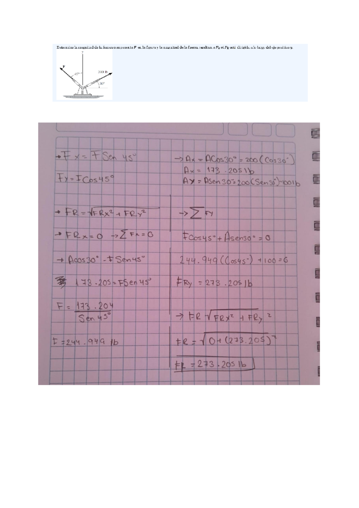Ejercicio 4 fisica - .,,.,.jhk.ljkl.-.- Fisica - F 200 lb x 45 Ax 200 ...