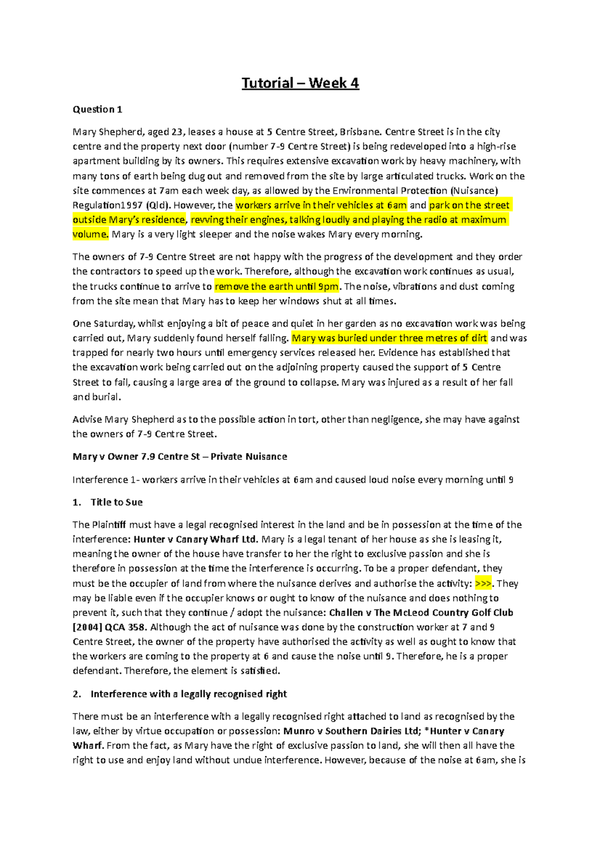 Week 4 - Tutorial week 4 - Tutorial – Week 4 Question 1 Mary Shepherd ...