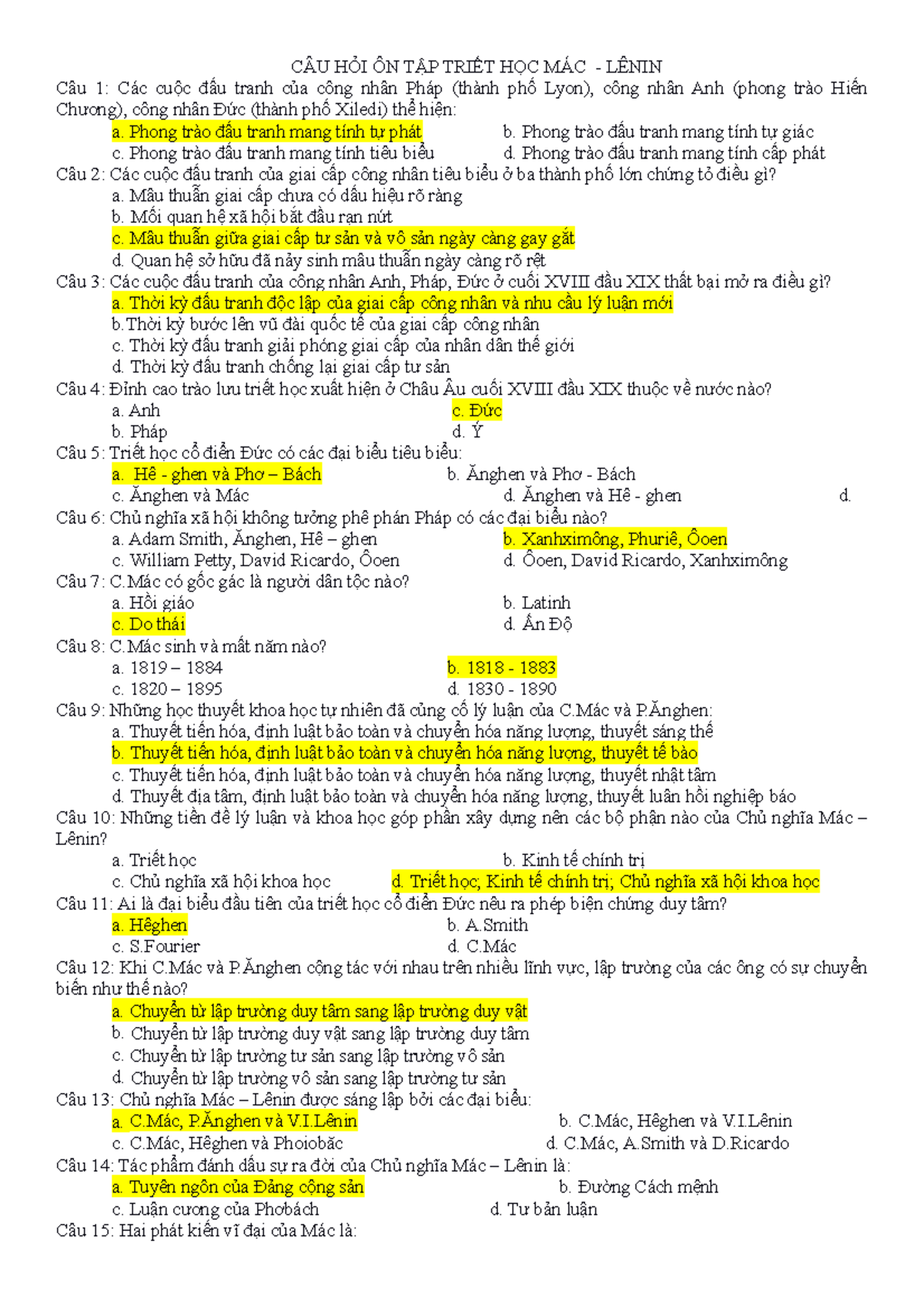 Trac nghiem triet 1 bai tap trac nghiem triet hoc ki 1 - CÂU HỎI ÔN TẬP TRIẾT HỌC MÁC - LÊNIN ...