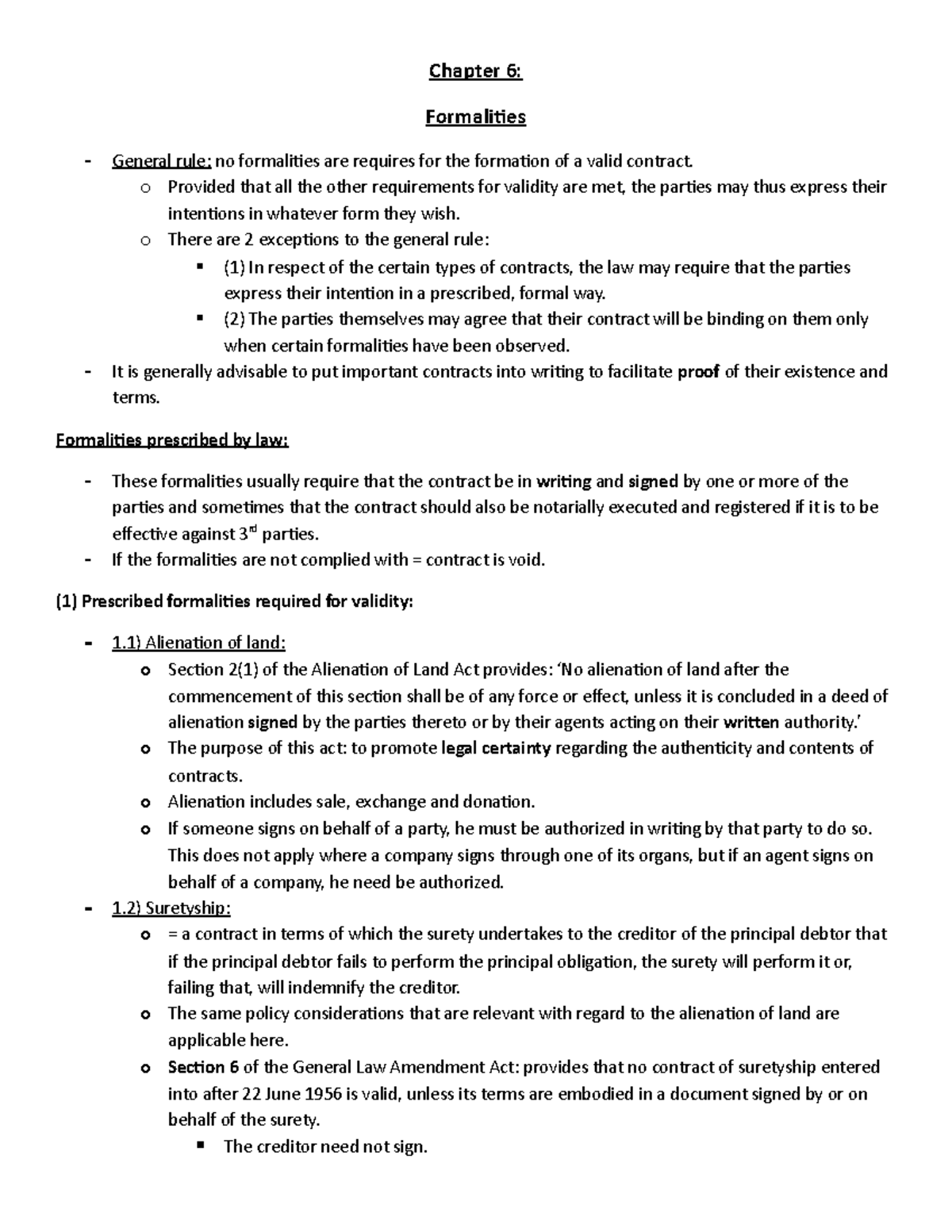 Chapter 6 - Chapter 6: Formaliies General rule: no formaliies are ...