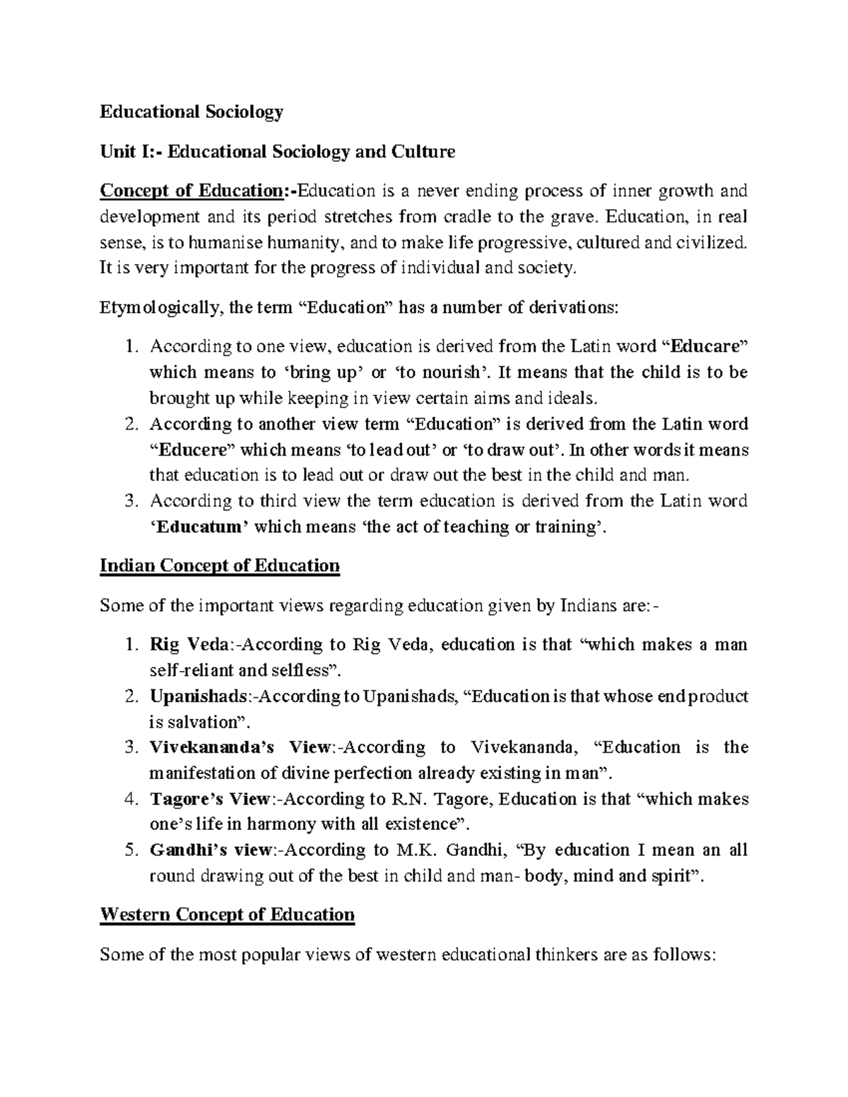 Generic Elective(Educational Sociology) - Educational Sociology Unit I ...