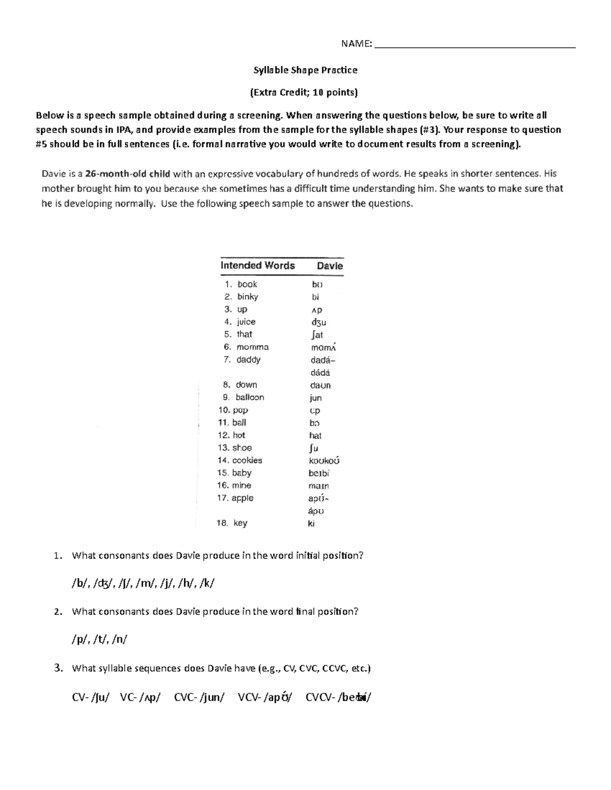Syllable Shape Practice - NAME: Syllable Shape Practice (Extra Credit ...