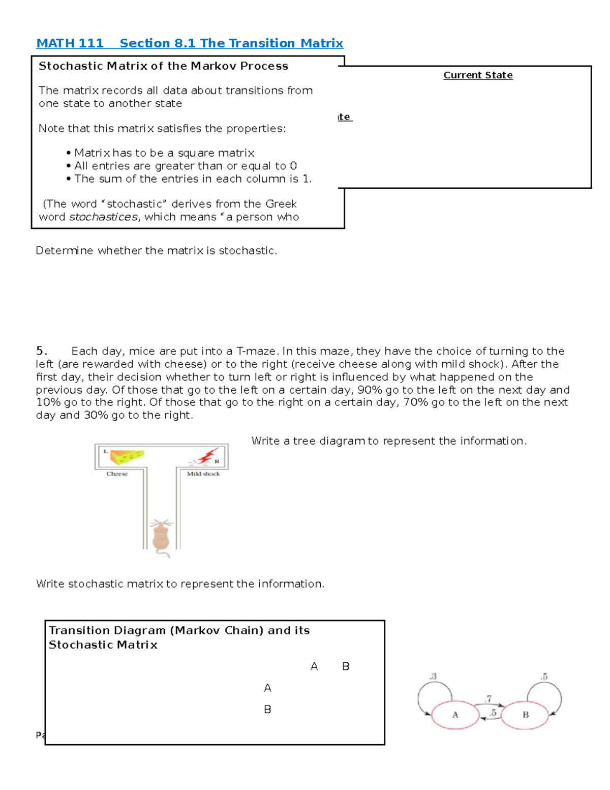 8.1 The Transition Matrix - MATH 111 Section 8 The Transition Matrix Determine whether the ...