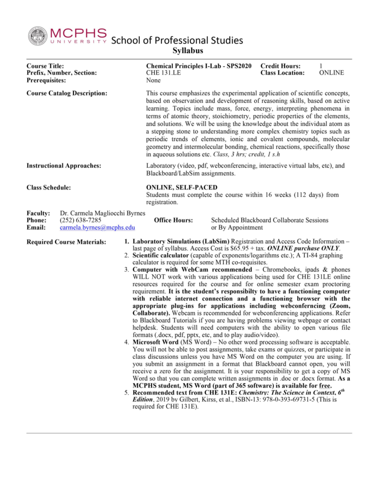 CHE 131 Lab E Syllabus - CHE 131 - Studocu