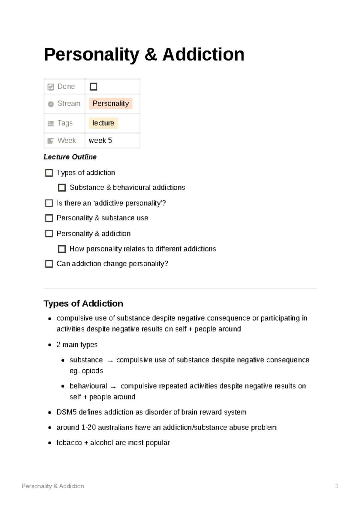Week 5 Lecture Notes: Personality + Addiction - Personality & Addiction ...
