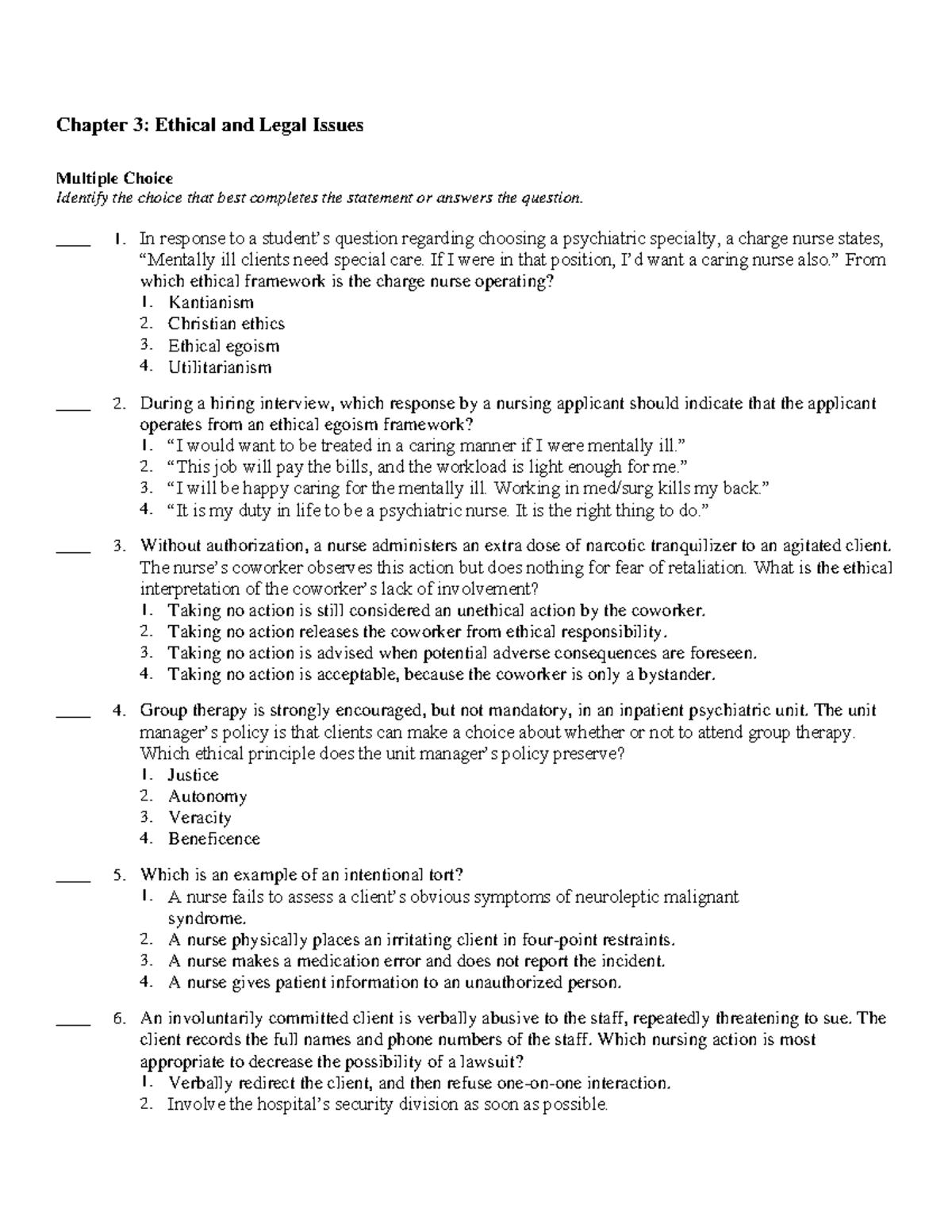 2022 Psych Test Bank Chapter 3 Ethical and Legal Issues - Chapter 3 ...