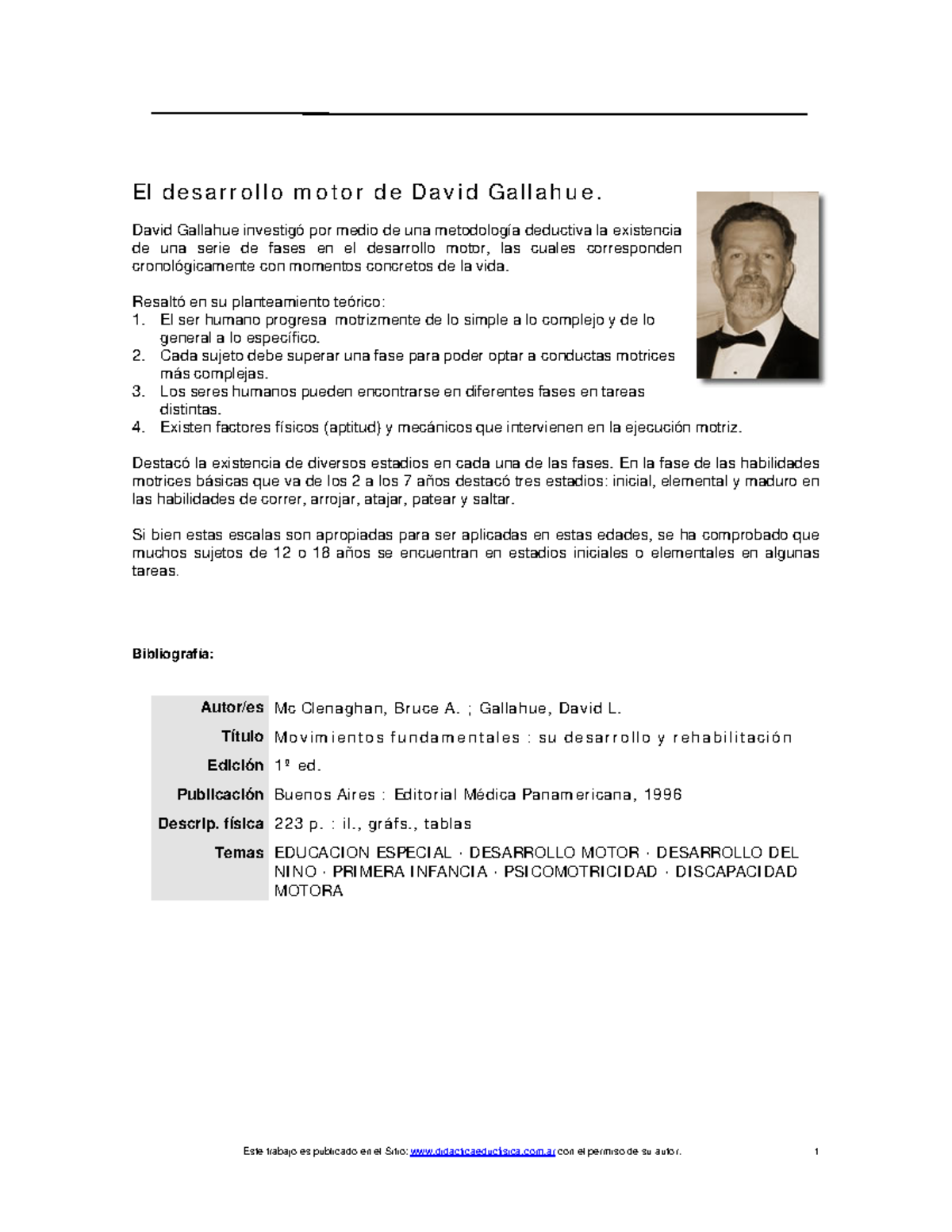 El desarrollo motor de David Gallahue - Este trabajo es publicado en el ...