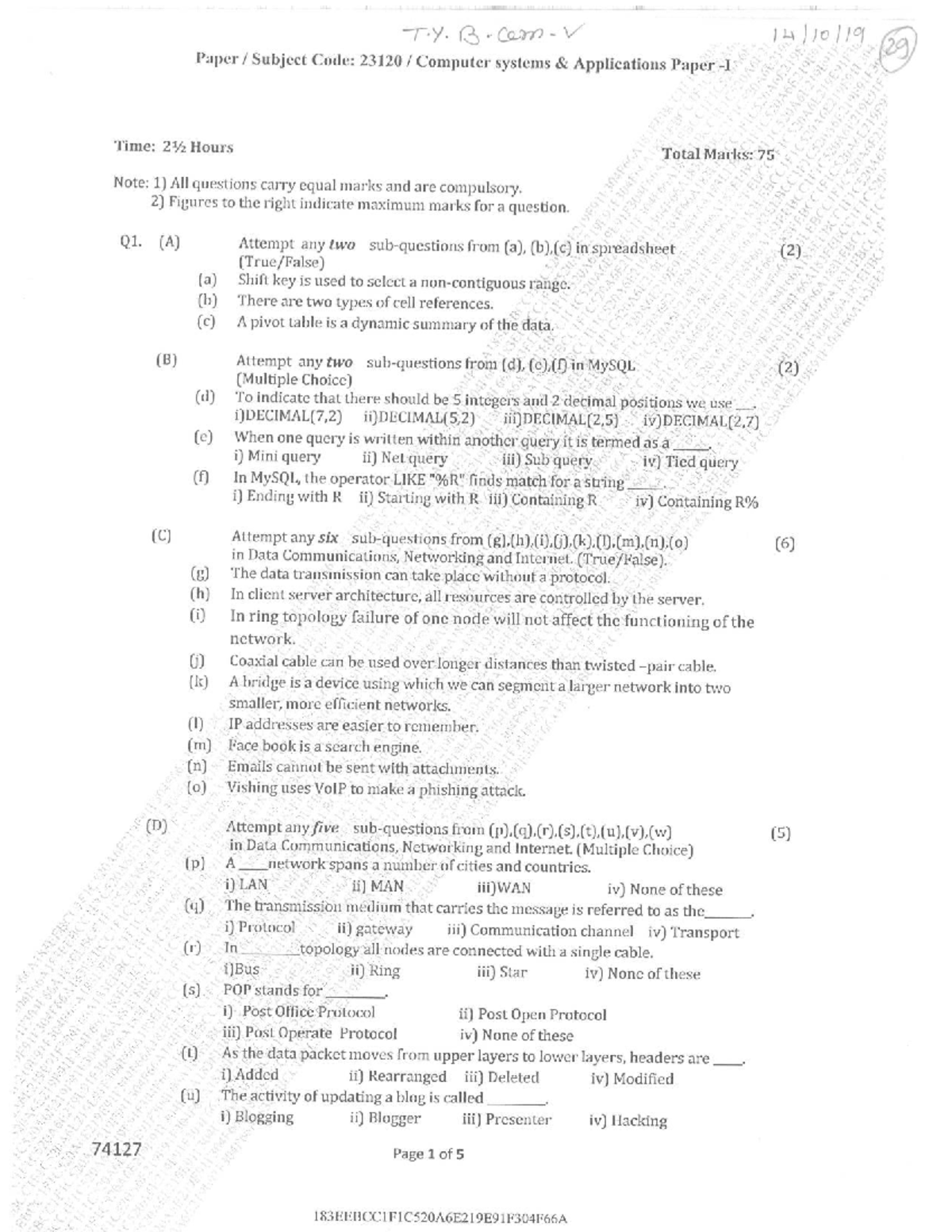 Tybcom SEM 5 Computers Nov 2019 - Computer Engineering - Studocu