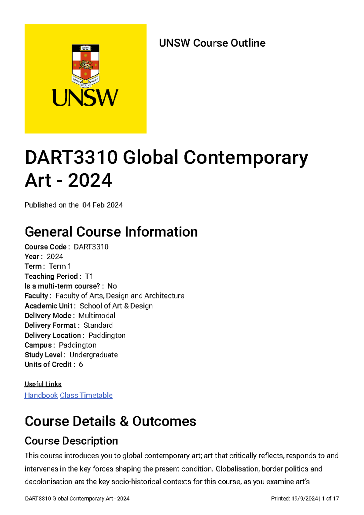 CO DART3310 1 2024 Term1 T1 Multimodal Standard Paddington - UNSW ...