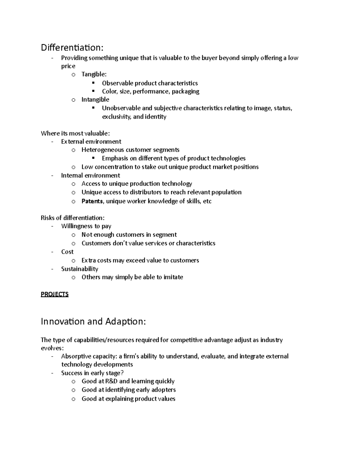 Final exam guide - Differentiation: Providing something unique that is ...