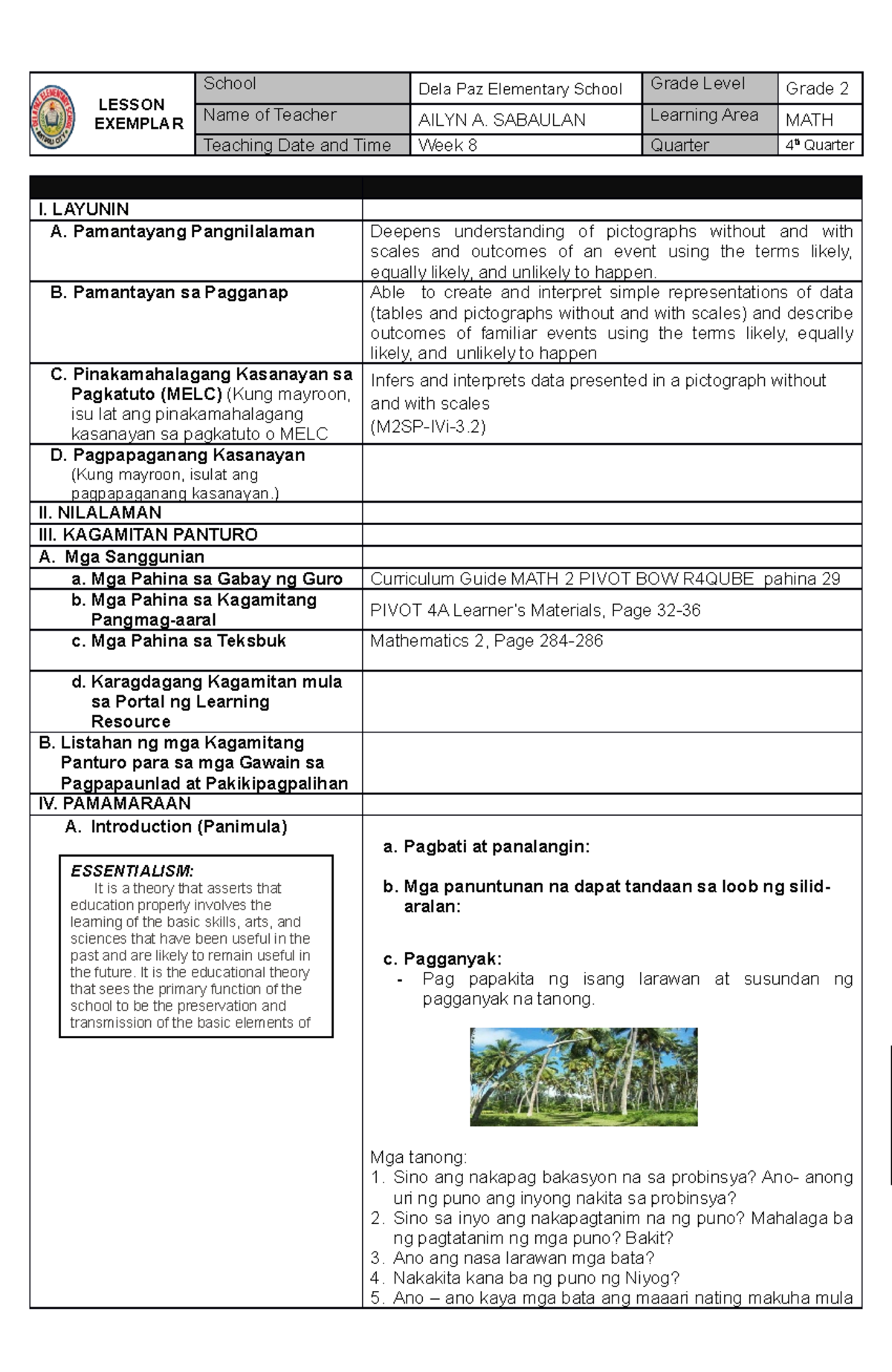 DLP-pictograph - Detailed Lesson Plan - LESSON EXEMPLAR School Dela Paz ...
