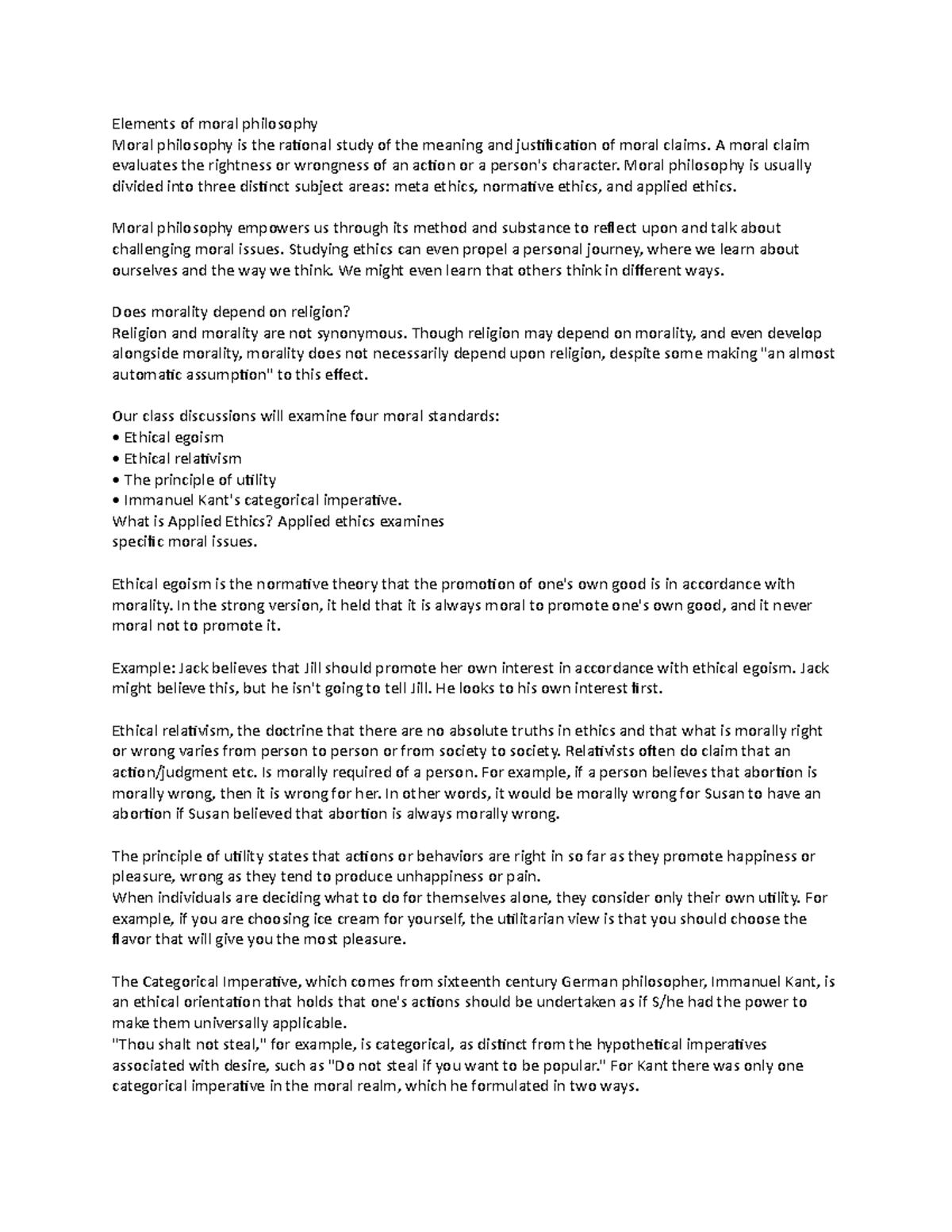 Ethics-4 - Ethics - Elements of moral philosophy Moral philosophy is ...