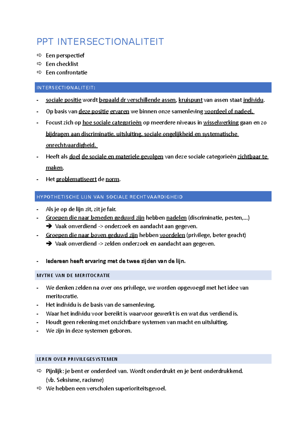 Ppt intersectionaliteit - PPT INTERSECTIONALITEIT Een perspectief Een checklist Een - Studocu