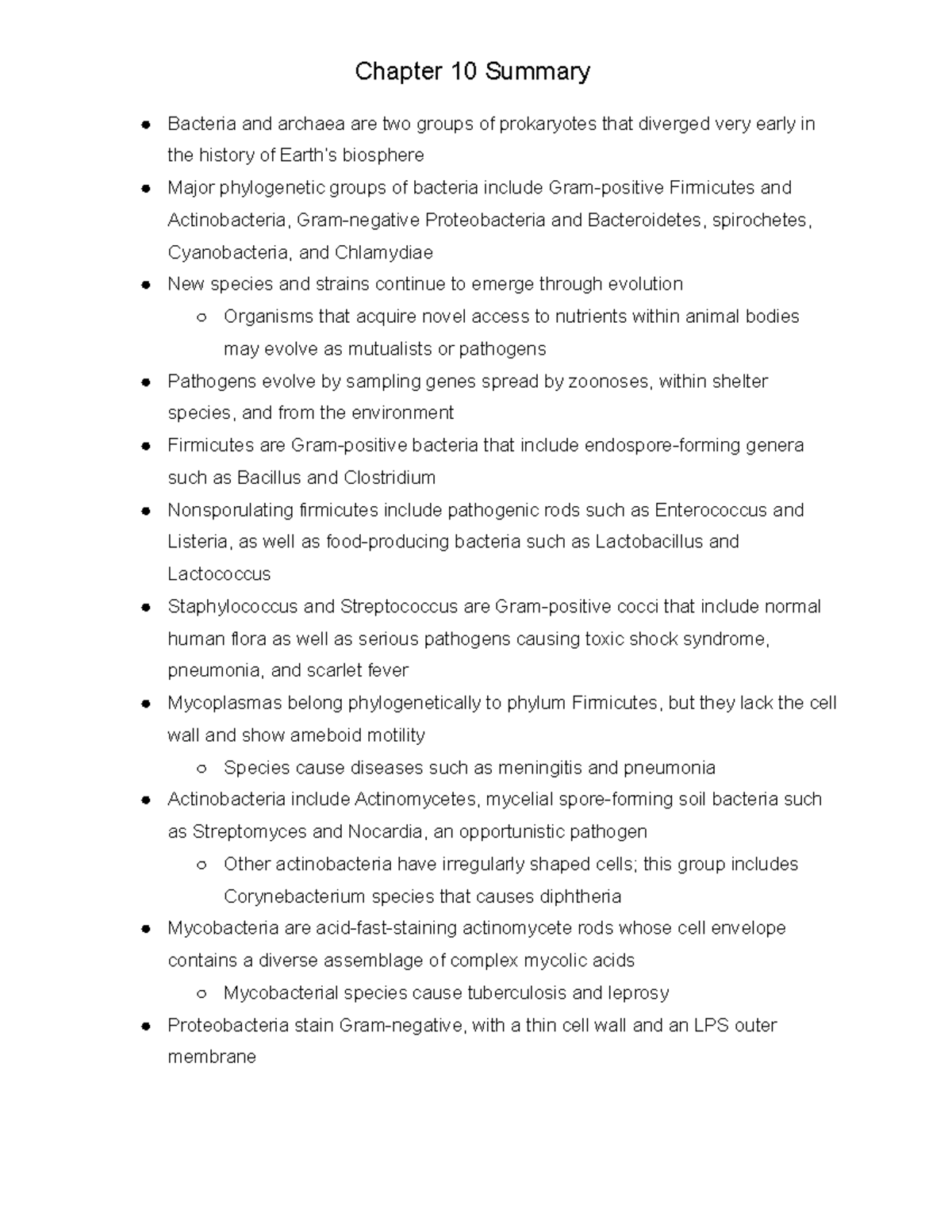 Chapter 10 Summary - Chapter 10 Summary Bacteria and archaea are two ...