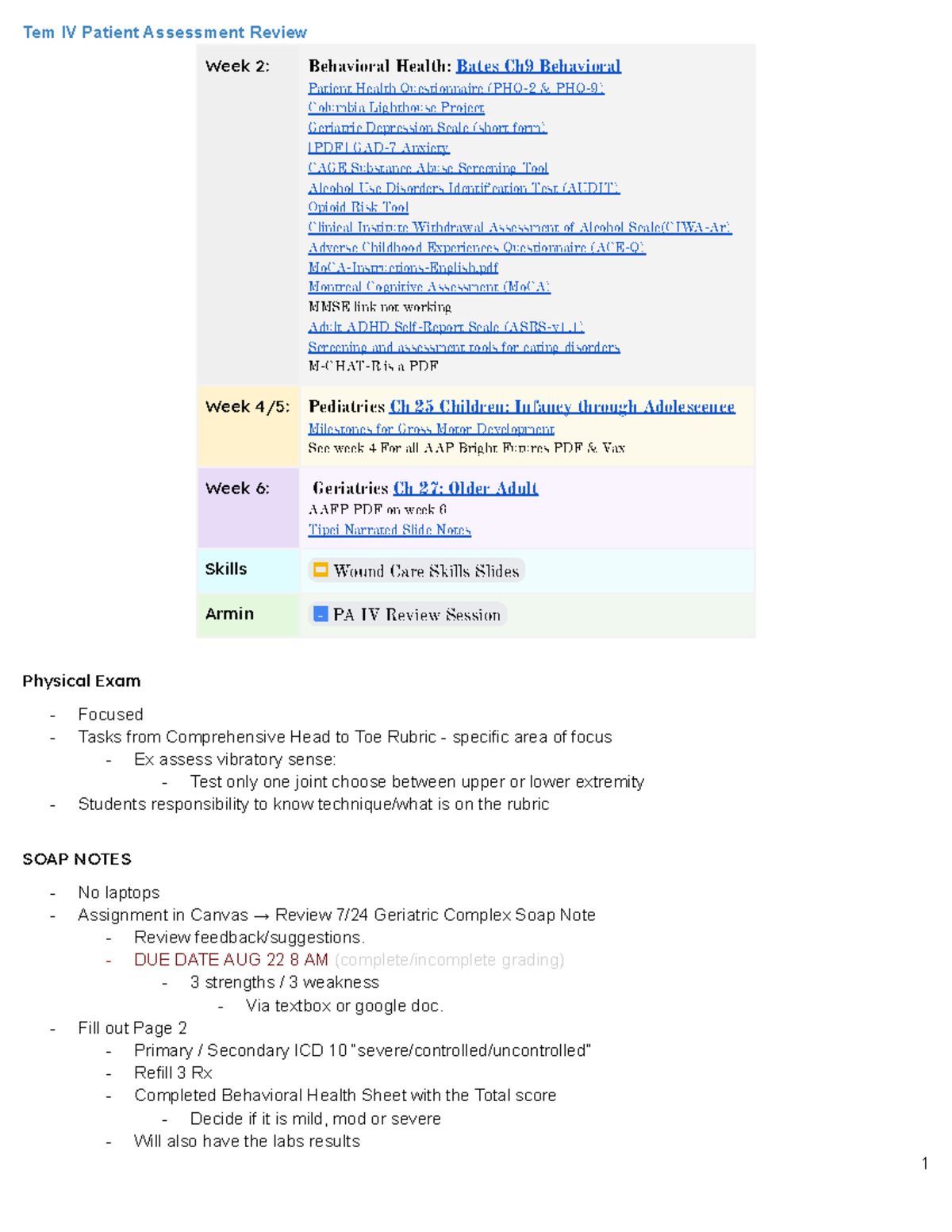Term IV Patient Assessment Review - DUE DATE AUG 22 8 AM (complete ...