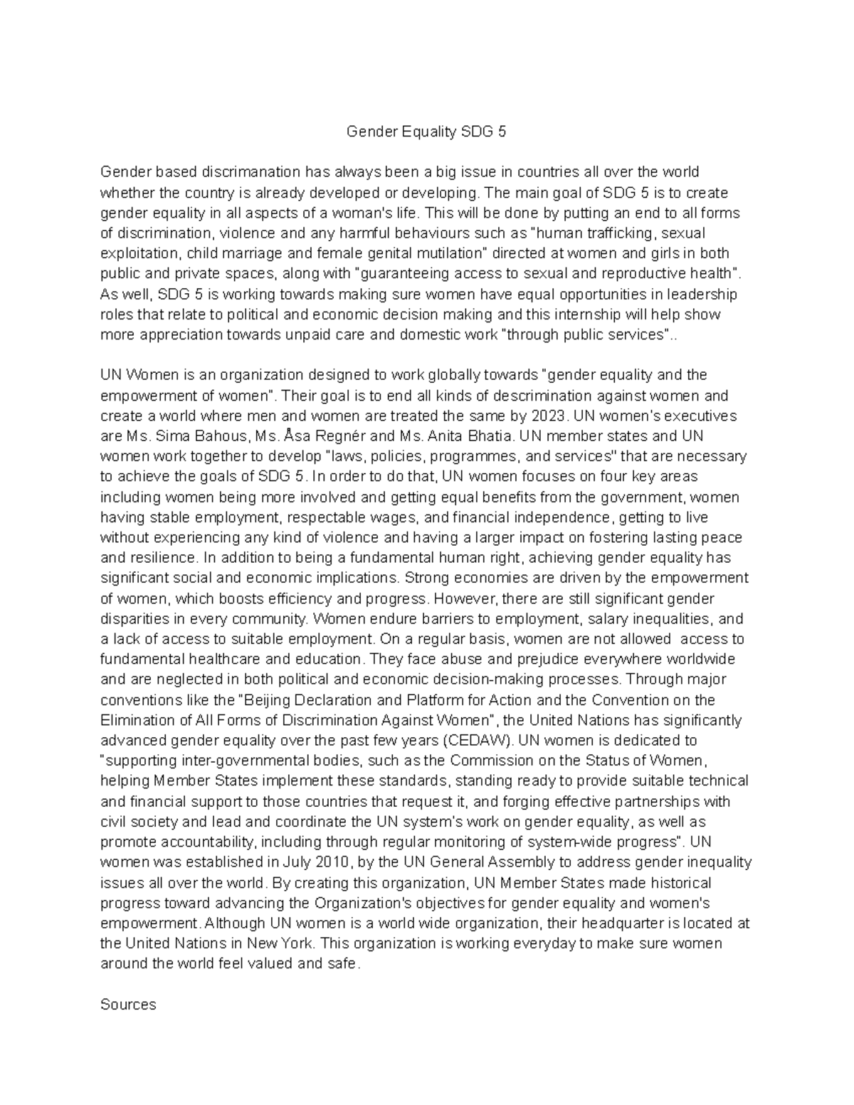 Gender equality assignment- Junaina - Gender Equality SDG 5 Gender ...