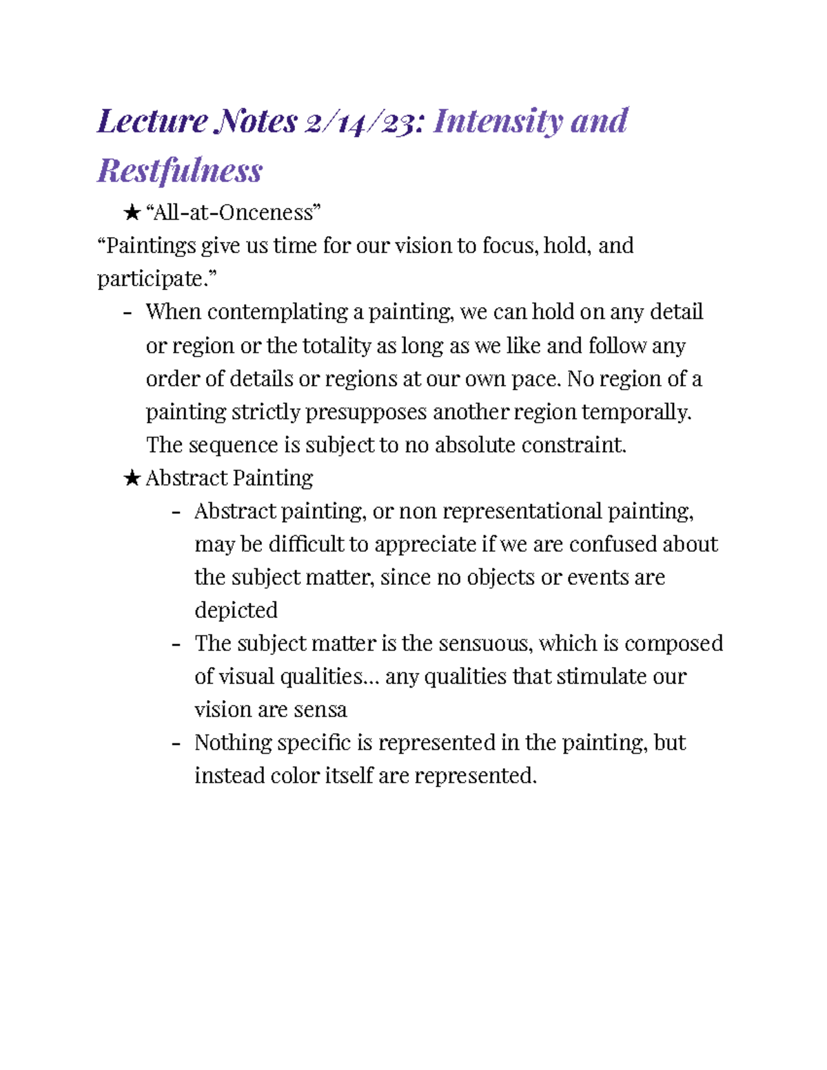 Intensity and restfullness - Lecture Notes 2/14/23: Intensity and ...