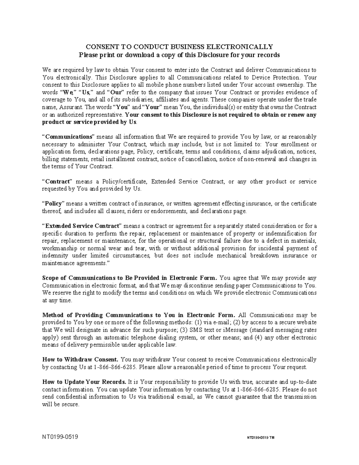 NT0199-TM fake document - NT0199-0519 NT0199-0519 TM CONSENT TO CONDUCT ...