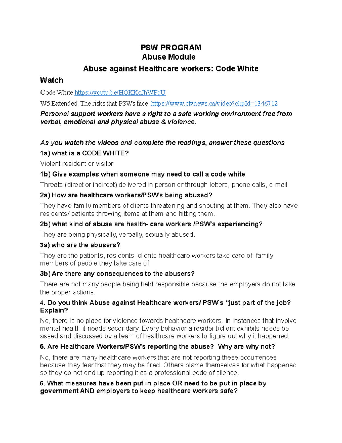 Abuse against Healthcare workers - PSW PROGRAM Abuse Module Abuse ...