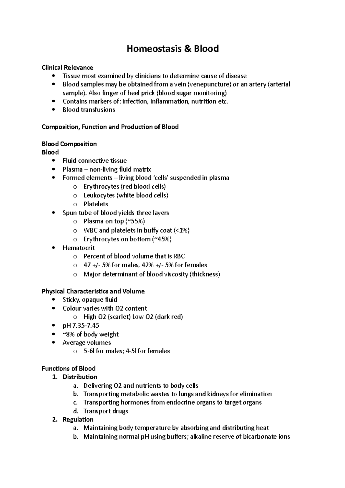 Module 3.1 Clinical Sciences Introduction - Homeostasis & Blood ...