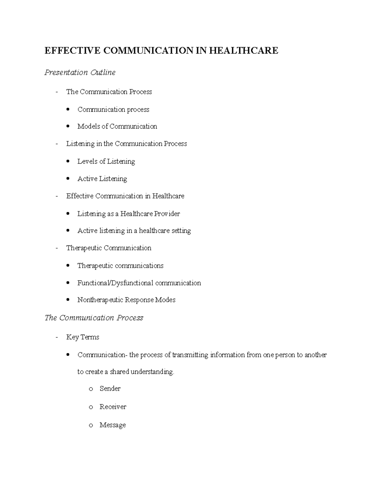 Effective Communication in Healthcare - EFFECTIVE COMMUNICATION IN ...