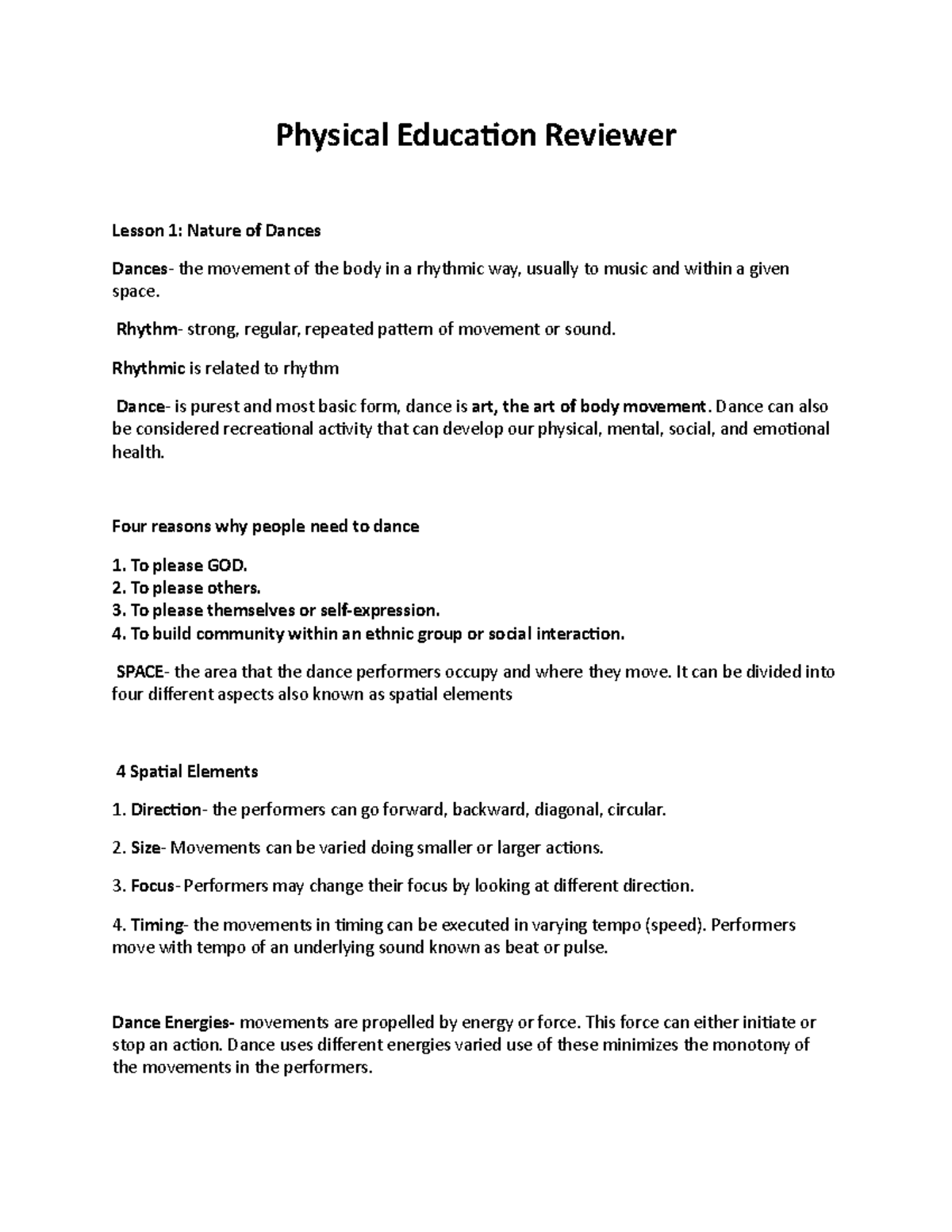 Physical Education Reviewer Physical Education Reviewer Lesson 1