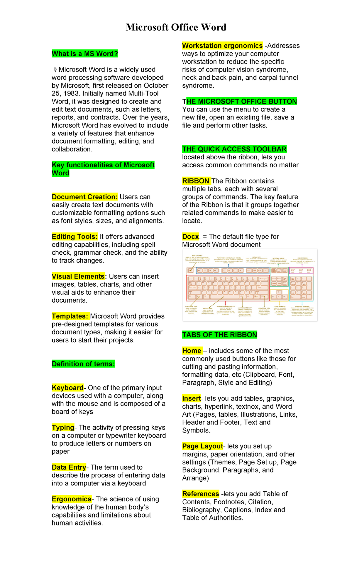 keyboarding reviewer lesson 1 - Microsoft Office Word What is a MS Word ...