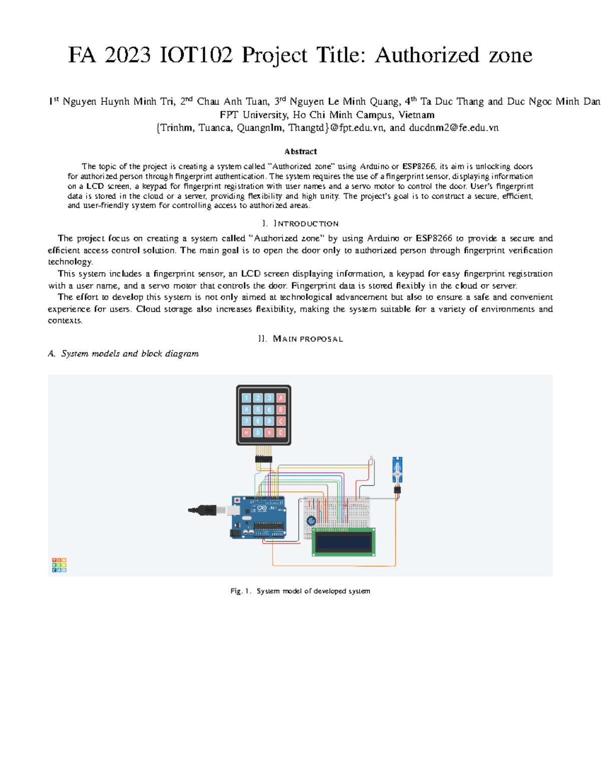 IOT Project - IOT - FA 2023 IOT102 Project Title: Authorized zone 1 st Nguyen Huynh Minh Tri ...