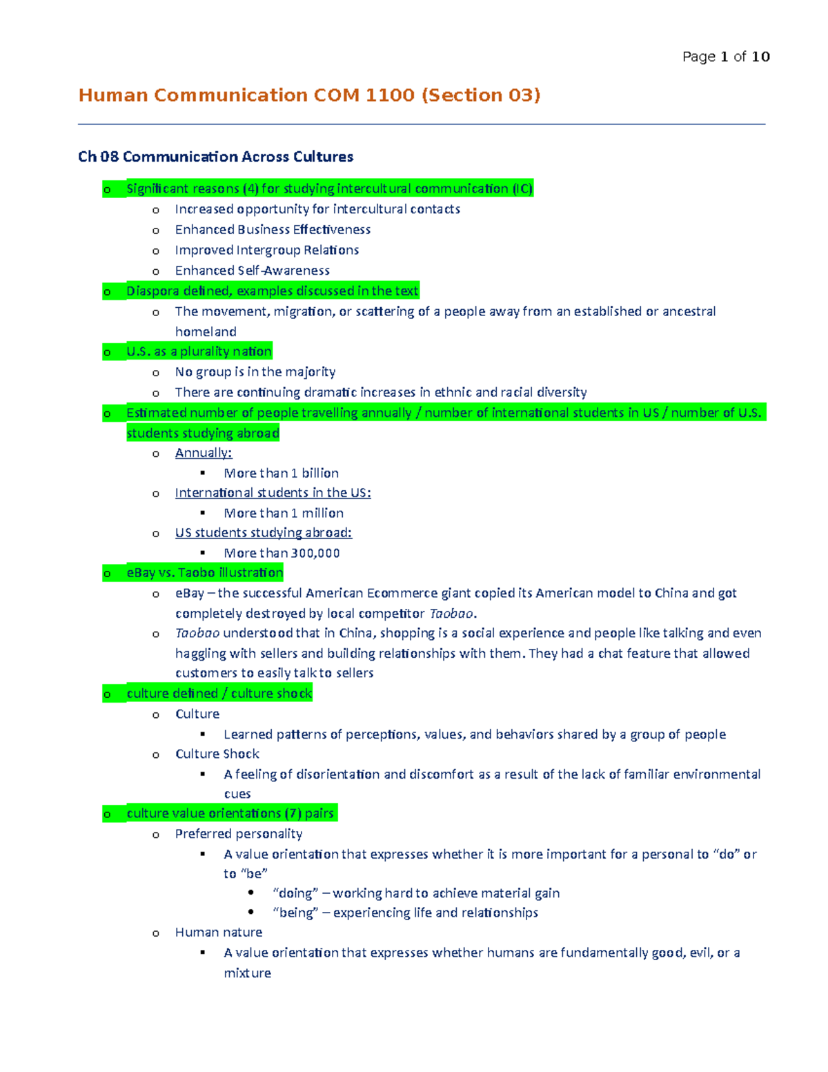 Exam 3 Study Guide - Page 1 of 10 Human Communication COM 1100 (Section ...