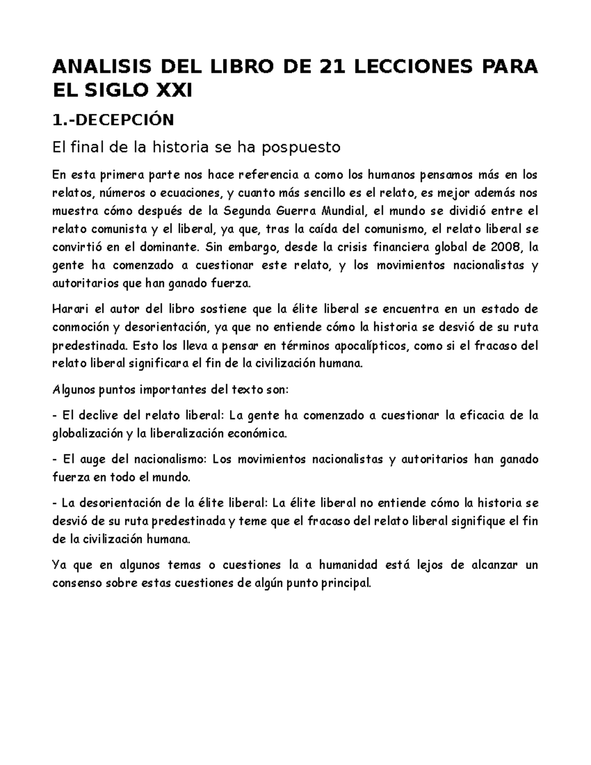 Analisis DEL Libro DE 21 Lecciones PARA EL Siglo XXI - ANALISIS DEL ...