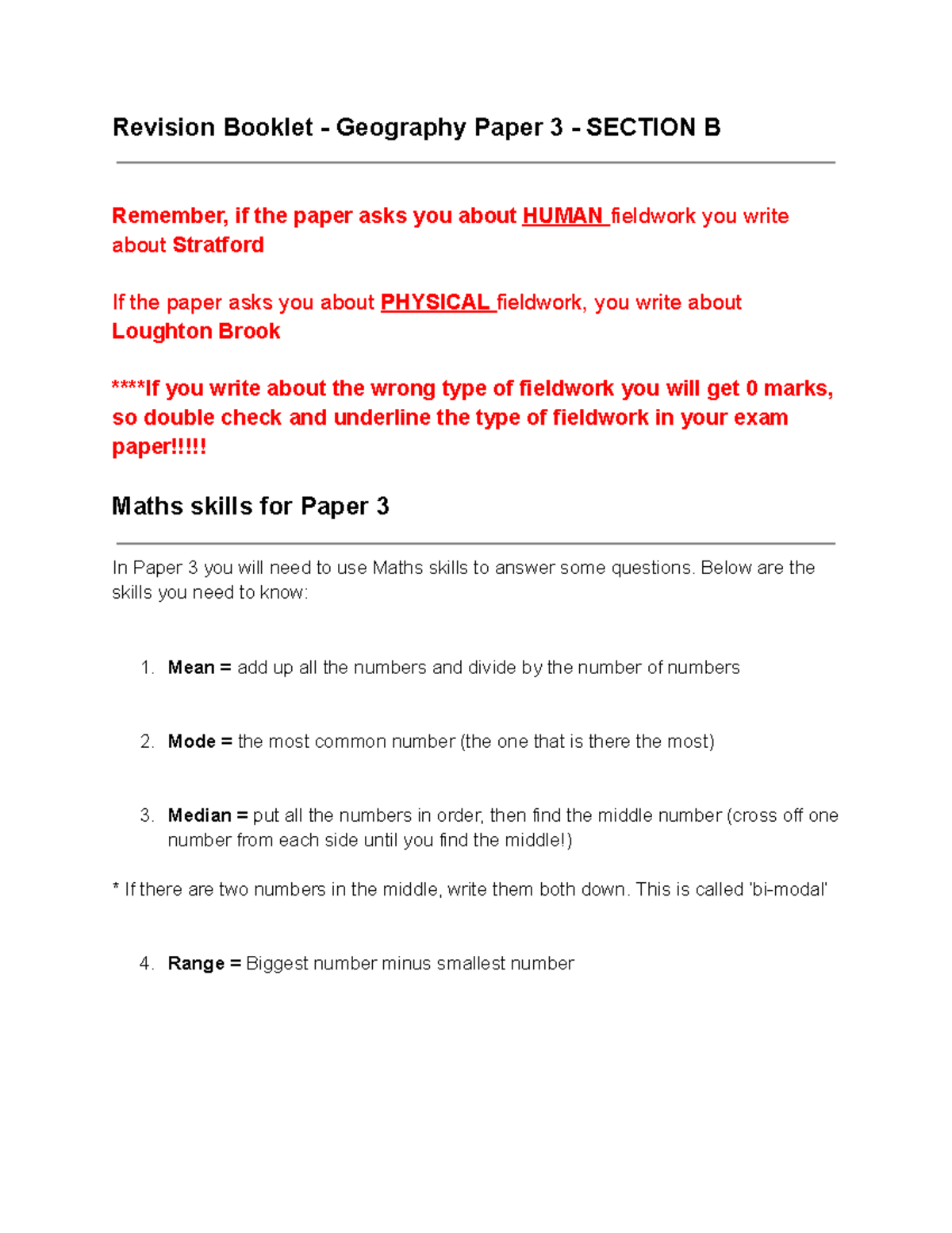 Revision Booklet - Geography Paper 3 - Section B - Revision Booklet ...
