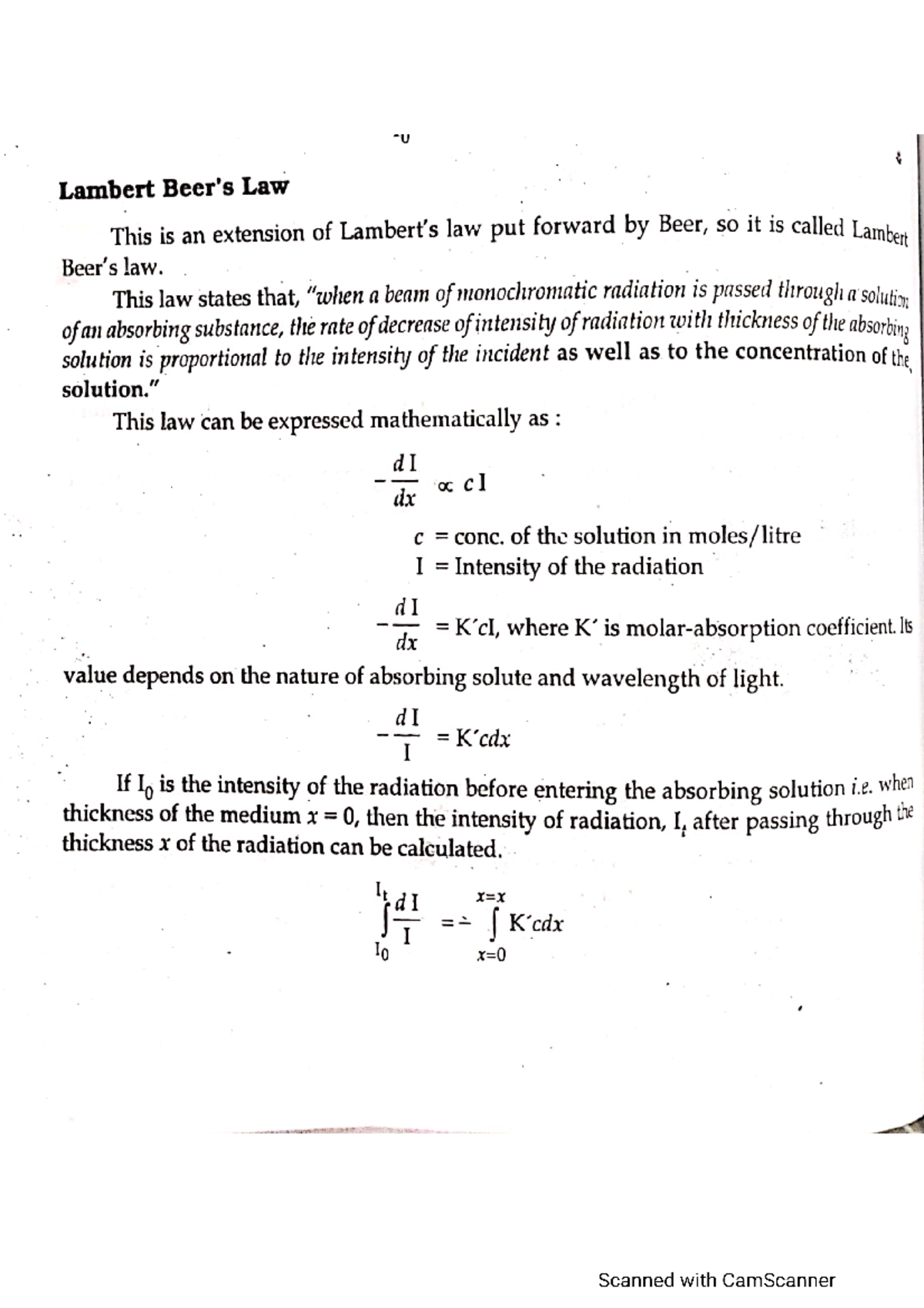 Lambert beer's law - Chemistry - Physics/Chemistry - Studocu