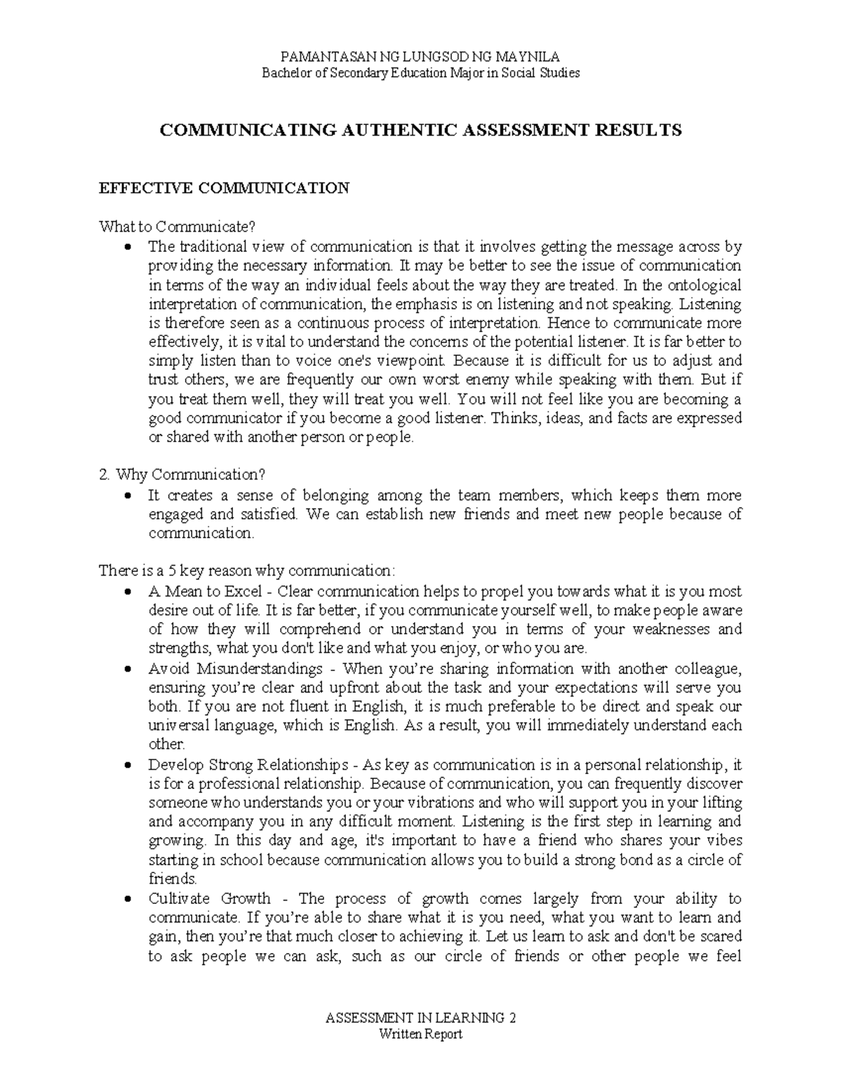 683681702 Assessment in Learning 2 Communicating Authentic Assessment ...