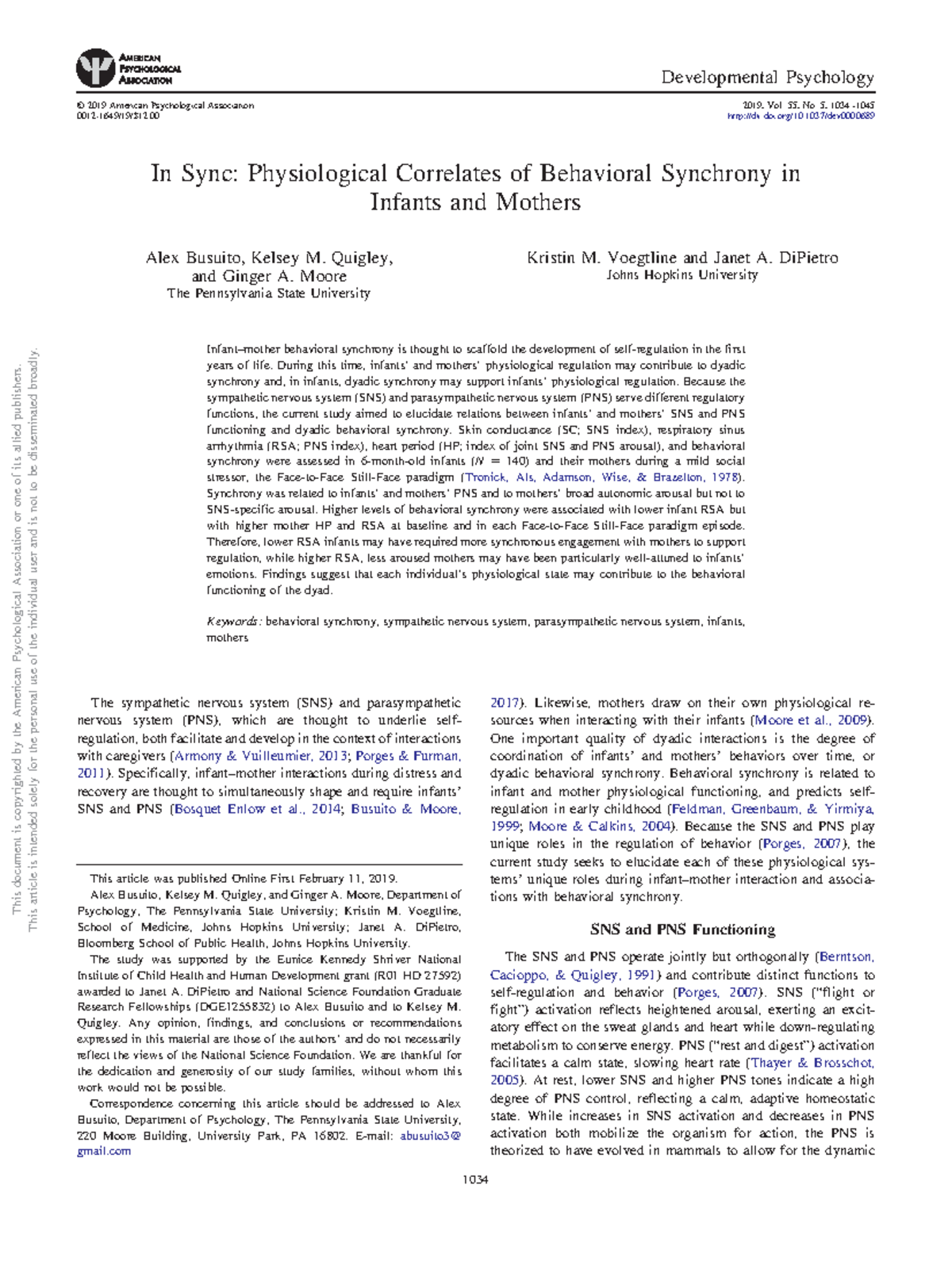 Psych - In Sync: Physiological Correlates of Behavioral Synchrony in ...